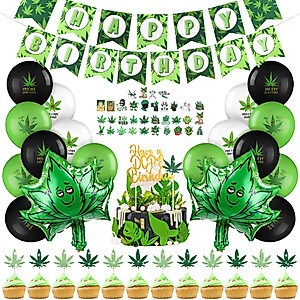 85 Pcs Weed Party Supplies Weed Themed Birthday Party Decorations Including Pot Leaves Birthday Banners Weed Shape Foil Balloon Weed CakeToppers Balloons Stickers for Adults Cannabis Birthday Party
