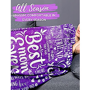 Mom Gifts, Mom Throw Blanket, Best Mom Ever, Birthday Gifts for Mom, Throw Blanket for Mother from Daughter or Son 65 x 50 Inches, Purple