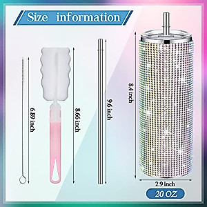 Tessco Bling Cups Rhinestones Tumbler with Straw Glitter Water Bottle Stainless Steel Straw Tumbler Insulated Bling Cup with Lid and Brush for Women (Colorful,20 Oz)
