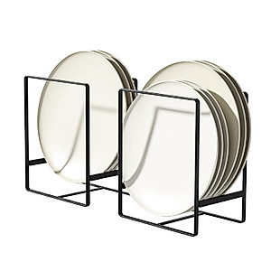 Hikinlichi 2 Pack Large Plate Holders Organizers Upright Cabinet Dish Drying Racks Metal Plate Dish Organizers Racks Stands for Countertop and Cupboard 7.87in. x 6.29in. x 4.52in. Black