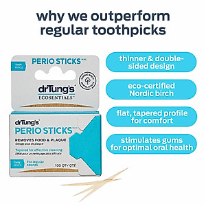 DrTung's Double-Sided Perio Sticks - Dental Sticks for Humans, Dental Floss Picks, Plaque Remover for Teeth, Dental Toothpicks, Dental Picks for Teeth Cleaning - Thin, 100 Count (Pack of 6)