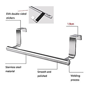 Stainless Steel Kitchen Towel Holder, Cupboard Door Towel Rack Bar Holders for Kitchen Cabinet Towel Rag Rack Over Door Towel Bar Hanger, Silver (14 inch)