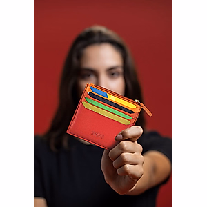 skyle Women secure Card Holder Wallet| Zipper Coin Pocket |Minimalist Mini Purse| RFID protection| 8 Credit Card Slots| Genuine Leather