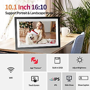 10.1 inch WiFi Digital Picture Frame, 32GB Smart Digital Photo Frame with WiFi Share Photo Video via Frameo App
