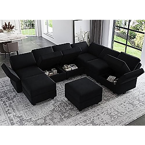 Belffin Modular Sectional Sofa with Storage Seat Oversized U Shaped Couch with Reversible Chaise Sofa Set with Ottoman Velvet Black