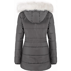 Chrisuno Women's Long Winter Puff Coat Insulated Water Resistant Parka With Detachable Hood XL Dark Grey