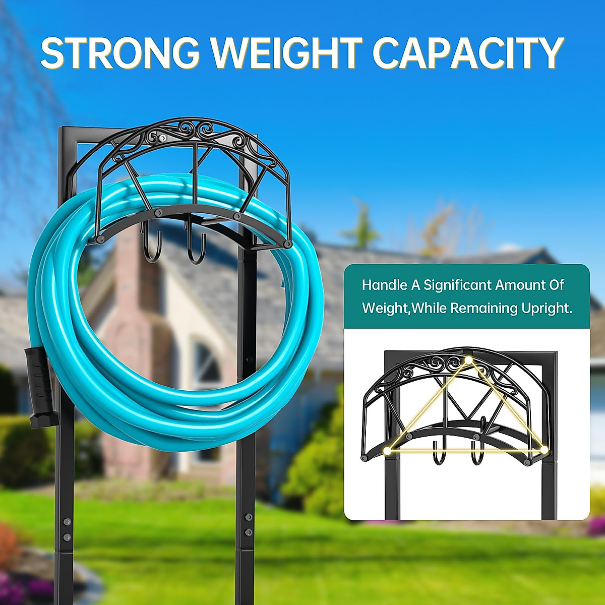 GREENER Freestanding Heavy Duty Hose Holder - Detachable Metal Hanger, Holds 150-feet Hose, Outdoor Yard Lawn Storage Rack