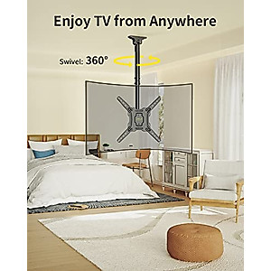 AM alphamount Ceiling TV Mount for 13-55 Inch LCD LED OLED 4K TVs/Monitors, Hanging TV Mount Bracket Swivels Tilts Rotates fits Flat/Sloped Roof, Max VESA 400x400mm, Holds up to 77lbs
