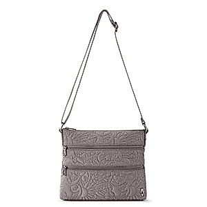 Sakroots Basic Crossbody Bag in Eco-Twill, Multifunctional Purse with Adjustable Strap & Zipper Pockets, Quilted Mushroom Spirit Desert