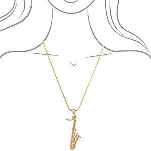 Spinningdaisy Tiny Jewel Crystal Saxophone Instrument Necklace Gold