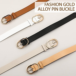 Breathffy 5 Pcs Women's Leather Belts for Jeans Dresses Pants Ladies Belt Bulk with Gold Buckle (White, Black, Camel, Khaki, Apricot,M: Fit Waist Size 31-36 Inches)