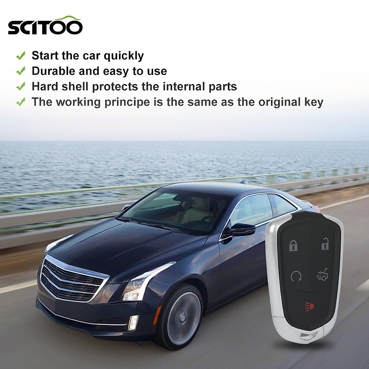 SCITOO 1 Pcs Remotes Key Fob for Cadillac ATS ATS-v Ct6 Ct6 Plug in for Cts Cts-v Cadillac Xts 2016-2020 433Mhz HYQ2EB