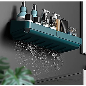 Fineget Plastic Shower Caddy Basket Shelf Large Adhesive Shower Shelves for Wall Bathroom Kitchen Bathtub Rustproof No Drilling Space Saving Shower Storage Organizer Deep Green 2 Pack