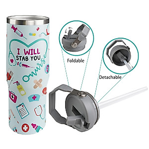 ZNYYZYBA Nurse Tumbler Nurse Gifts for Women - Nurse Appreciation Gifts Nurses Week Gifts for Female Male Nurse、 New Nurses、 RN、 LPN, 30oz Nurse Thermal Mug with Handle and Flip Straw