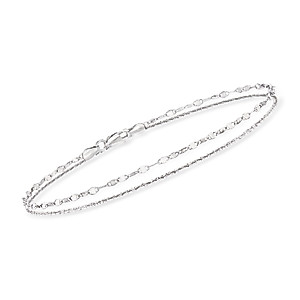 Ross-Simons Italian Sterling Silver Dual-Chain Draped Anklet. 10 inches