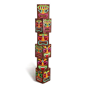 W1cwey 1 Large Tiki Column-6pcs Tiki Column Card Stock Decor, 68.8 Inch Height Three-Dimensional Tropical Hawaiian Luau Birthday Party Decoration Supplies Tiki Totem Decoration for Aloha Outdoor