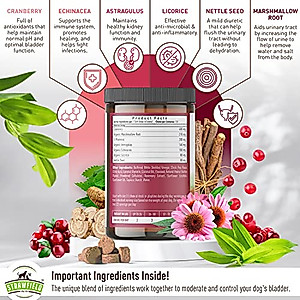 Cranberry Supplement for Dogs -120 Grain Free Dog Treats - Cranberry Chews for Urinary Tract Infection Treatment UTI Relief Bladder Control Support UT Incontinence - D-Mannose, Organic Echinacea, USA