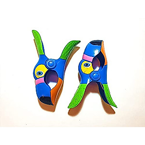 2 Set (4 Ct) Blue Toucan/Dolphin Beach Towel Clips Jumbo Size for Beach Chair, Cruise Beach Patio, Pool Accessories for Chairs, Household Clip, Baby Stroller