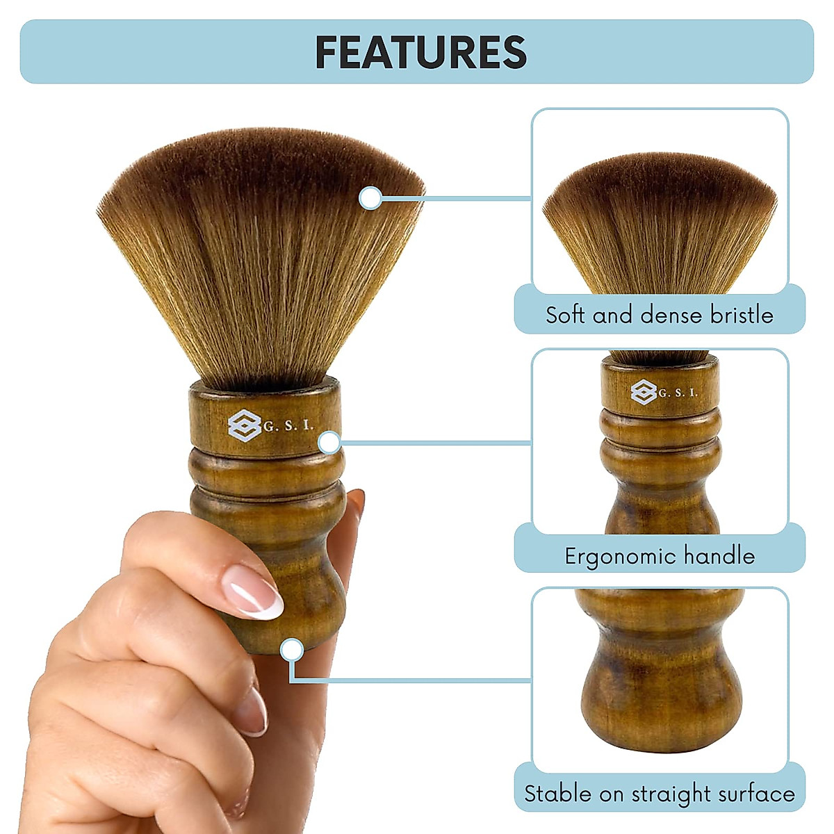 G. S. I. Professional Neck Hair Duster | Barber Brush | Barber Supplies | Professional Barber Accessories | Hair Styling Tools | Brown Hair Brush | Single Pack 14 x 4.5 cm