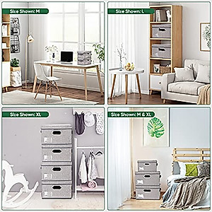BALEINE Storage Bins with Lids, Foldable Linen Fabric Storage Boxes with Lids, Collapsible Closet Organizer Containers with Cover for Home Bedroom Office (5pack Gray Medium)