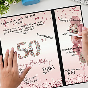 DARUNAXY Rose Gold 50th Birthday Party Decorations for Women, Happy 50th Birthday Alternative Signature Guest Book Black Pink 50 Birthday Signing Card Board Party Supplies Cheers to 50 Years Old Gift