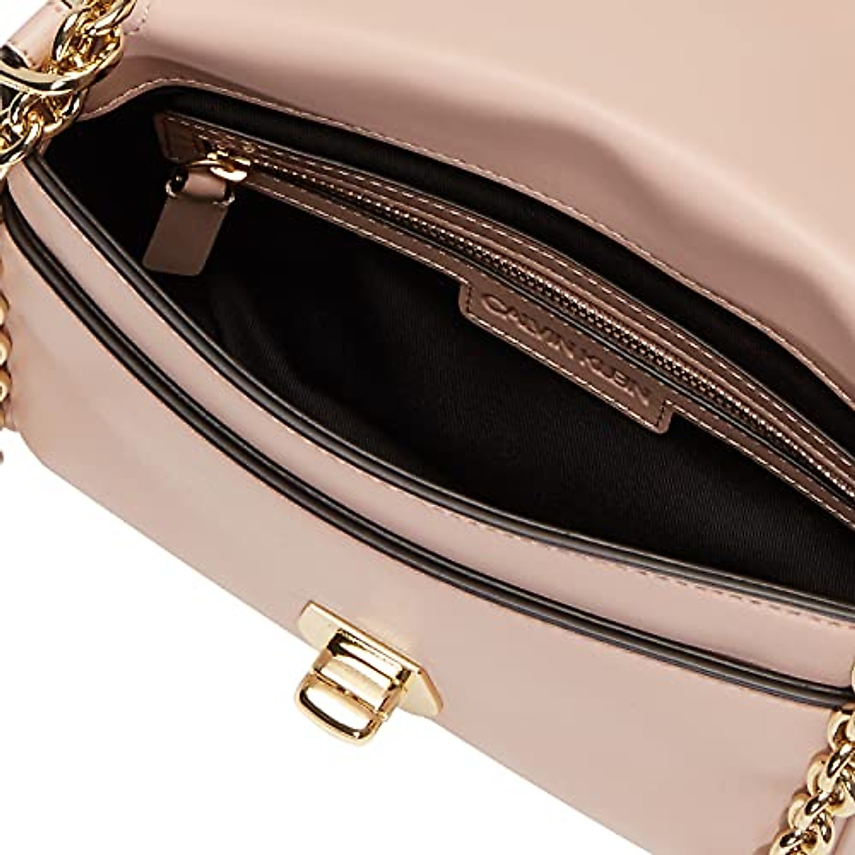 Calvin Klein Soft Lock Lamb Leather Small Convertible Crossbody Shoulder Bag, Pale Rose