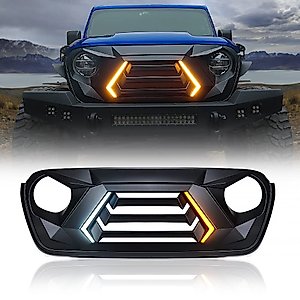 Xprite Front Grille with Turn Signals and Daytime Running Light, Matte Black Grille Compatible with 2018-2024 Jeep Wrangler JL JLU & 2020+ Gladiator JT