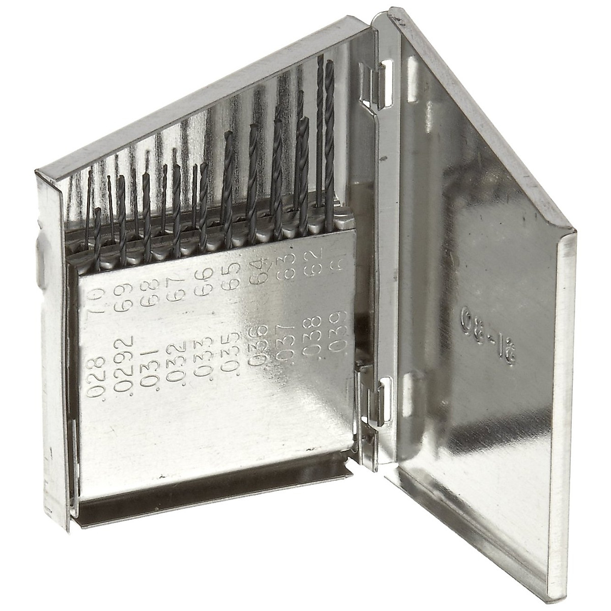 Chicago Latrobe 57720 150 Series High-Speed Steel Jobber Length Drill Bit Set with Metal Case, Black Oxide Finish, 118 Degree Conventional Point, Wire Size, 20-piece, #80 - #61