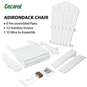 Cecarol Oversized Adirondack Chair, Poly Lumber Patio Fire Pit Chair with 2 Cup Holders, 385lb Weight Capacity, All Weather Resistant and Durable Outdoor Chairs for Poolside, Lawn, Garden, White-AC01