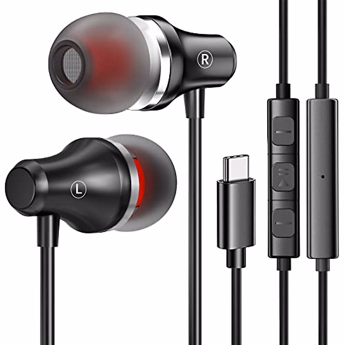 USB Type C Earphones Stereo in Ear Earbuds Headphones with Microphone Noise Cancelling Wired Earbuds with Mic and Volume Control Compatible with Google Pixel 2/XL, Xiaomi, Huawei and More