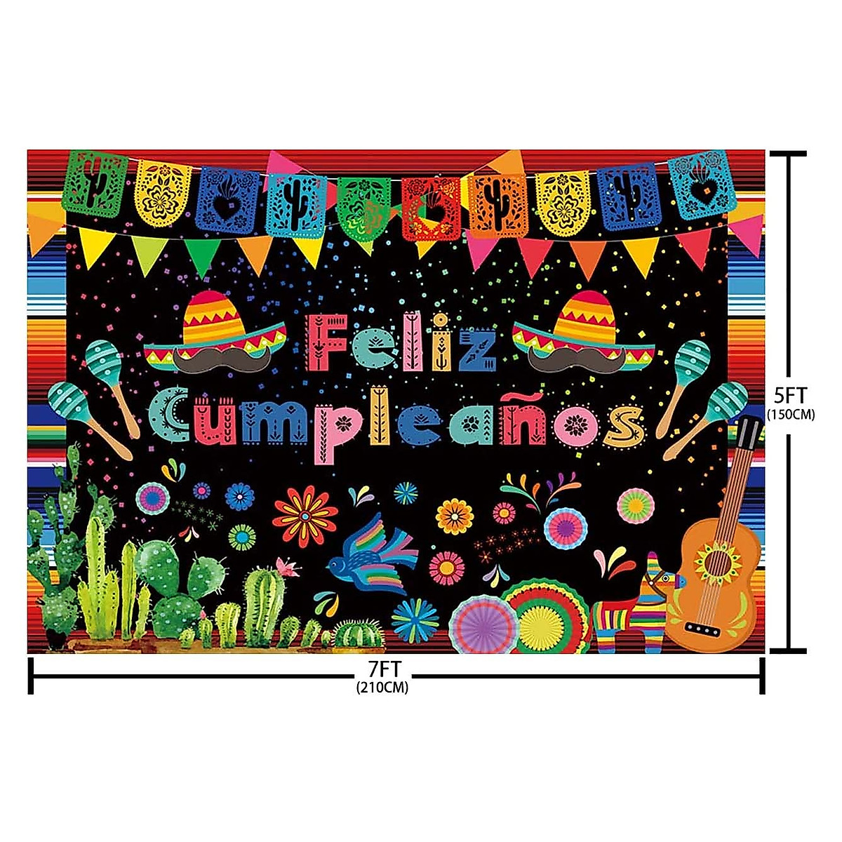 AIBIIN 7x5ft Feliz Cumpleaños Backdrop Mexican Fiesta Happy Birthday Party Decorations Cinco De Mayo Festival Birthday Banner Photo Studio Props