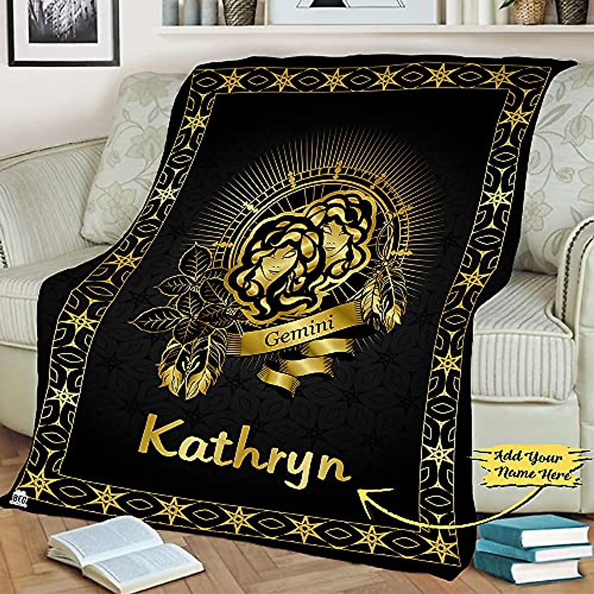 Gemini Blanket, Customized Zodiac Blanket, with Custom Names, Horoscope Design, for Friends and Family, Birthday, Christmas, House Warming Gift, Super Soft and Warm Blanket