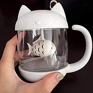 Glass Dog Tea Cup Mug Water Bottle-with Fish Tea Filter Infusion Filter 250ml 12.5X8.6X11.9cm