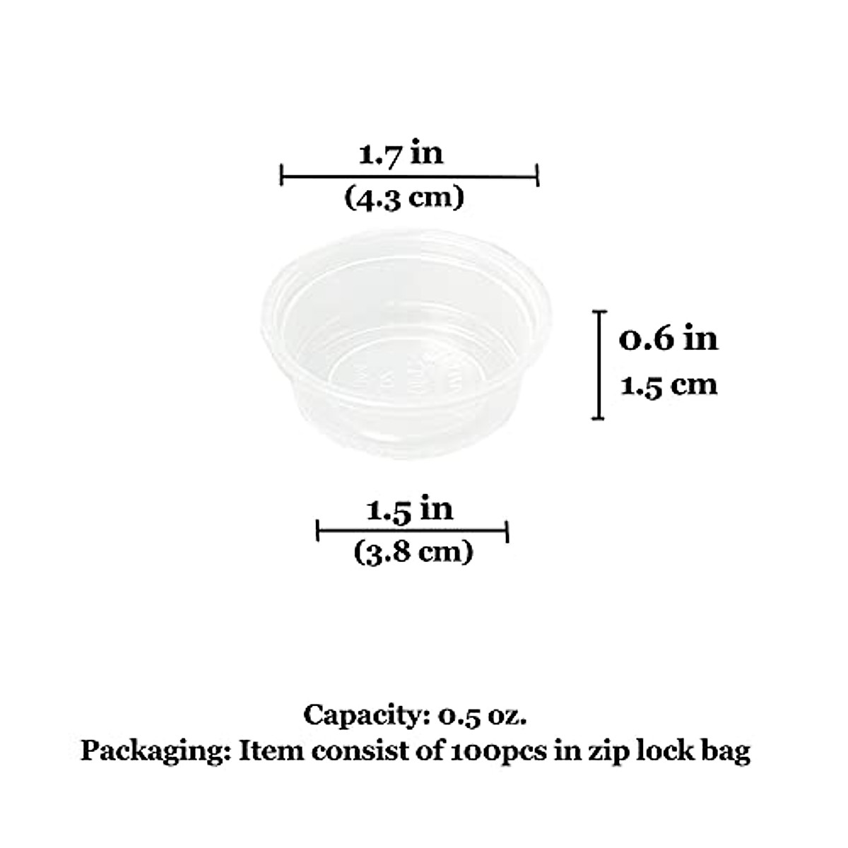 SunGrow Gecko Food and Water Containers, Reusable, Recyclable, Disposable Cups, 0.5 oz Capacity Plastic Transparent Dishes, Fits Various Reptile Feeder, 1.6” Diameter, 0.6” Depth, 100 Pcs