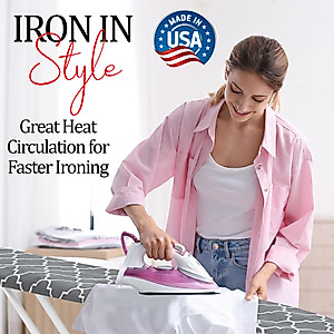 Tidy Zebra Compact Ironing Board Full Size MADE IN THE USA – 4 LEG Extra Durable & Sturdy Ironing Boards with Thick Iron Board Cover – Foldable Ironing Board for Easy Storage Height Adjustable (13x53)