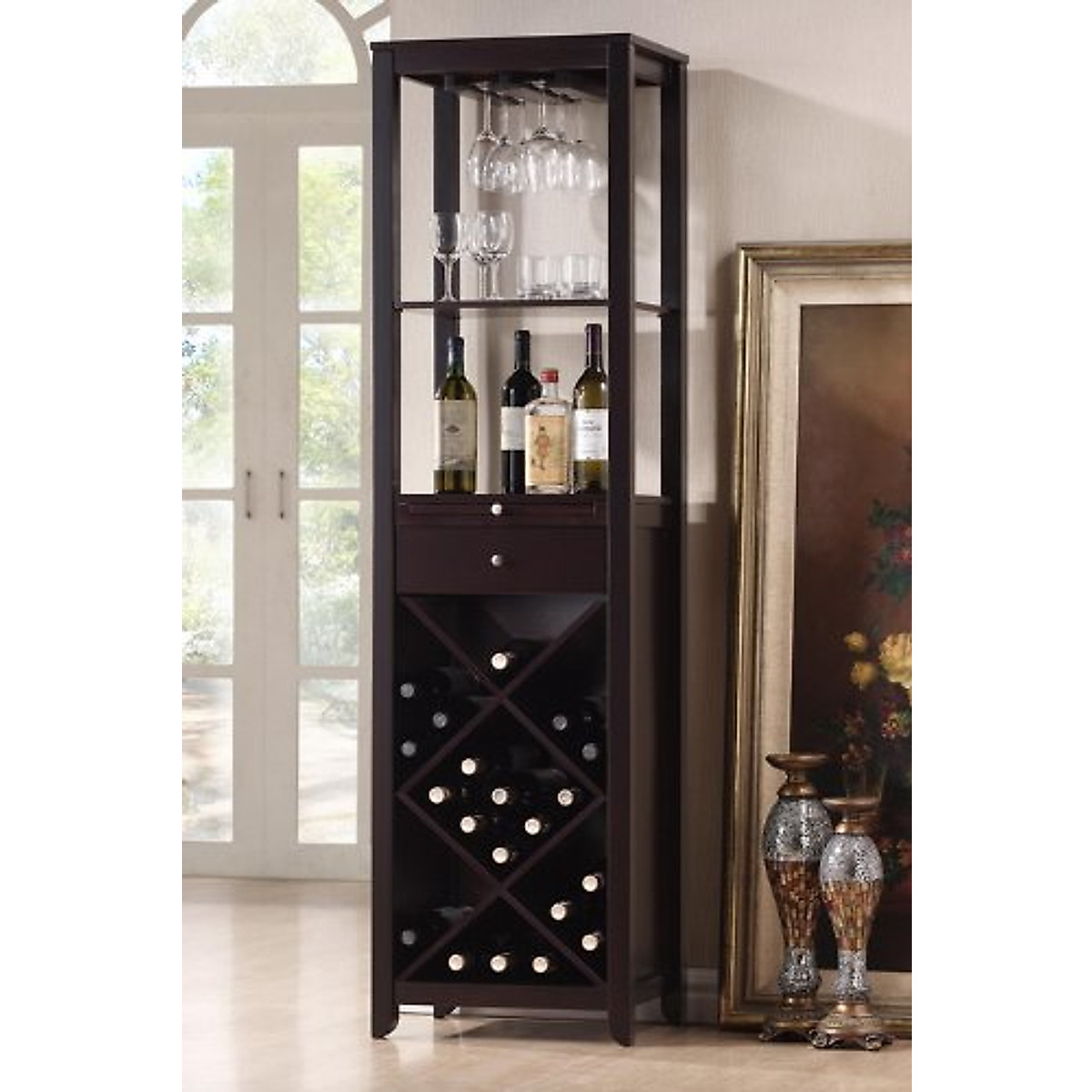 Baxton Studio Austin Wood Modern Wine Tower, Brown, Medium (RT190-OCC)