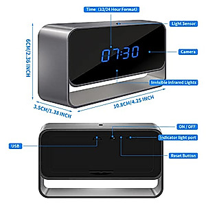 TZZH Hidden Camera Clock, Full HD 1080P WiFi Spy Camera Wireless Remote Camera Clock with Night Vision and Motion Detection Alert, Nanny Cam Surveillance for Home Office Security