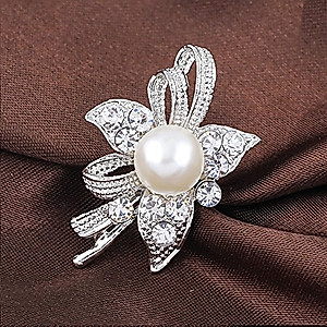 Ezing 12pcs Lot Imitaion Peal Crystal Brooch for Wedding Bouquet (C)