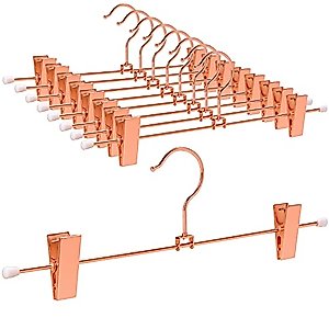 Amber Home 12 Pack Rose Copper Gold Metal Pants Skirt Hangers with Clips, Adjustable Clip Metal Trouser Hangers, Clip Hangers for Jeans Pants Heavy Duty (12 Pack)