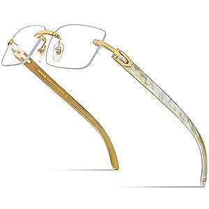 HEPIDEM 100% Really Buffalo Horn Handmade Glasses Square Rimless Spectacles 0816 (white, 61)