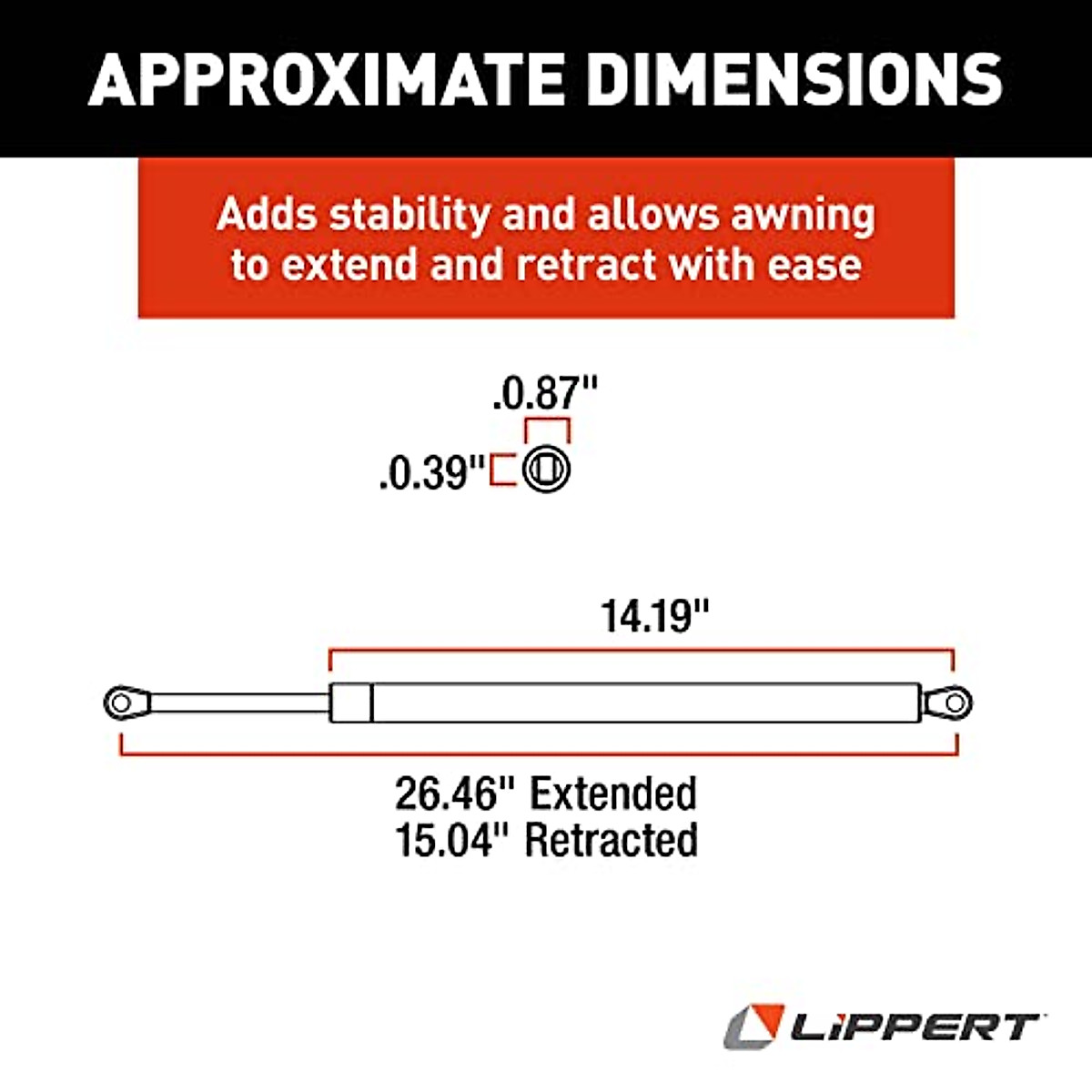 Solera 280343 Gas Strut - 26", 124 lb for Short and Flat Awning Arms, Black
