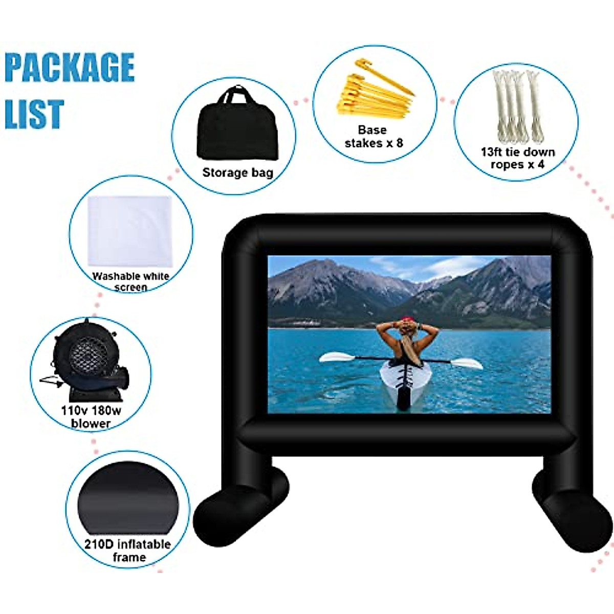 AZXRHWYGS 16 Feet Inflatable Movie Screen Outdoor, Inflatable Projector Screen with Blower Carry Bag - Supports Front and Rear Projection Blow Up Screen for Backyard Movie Night Pool Party