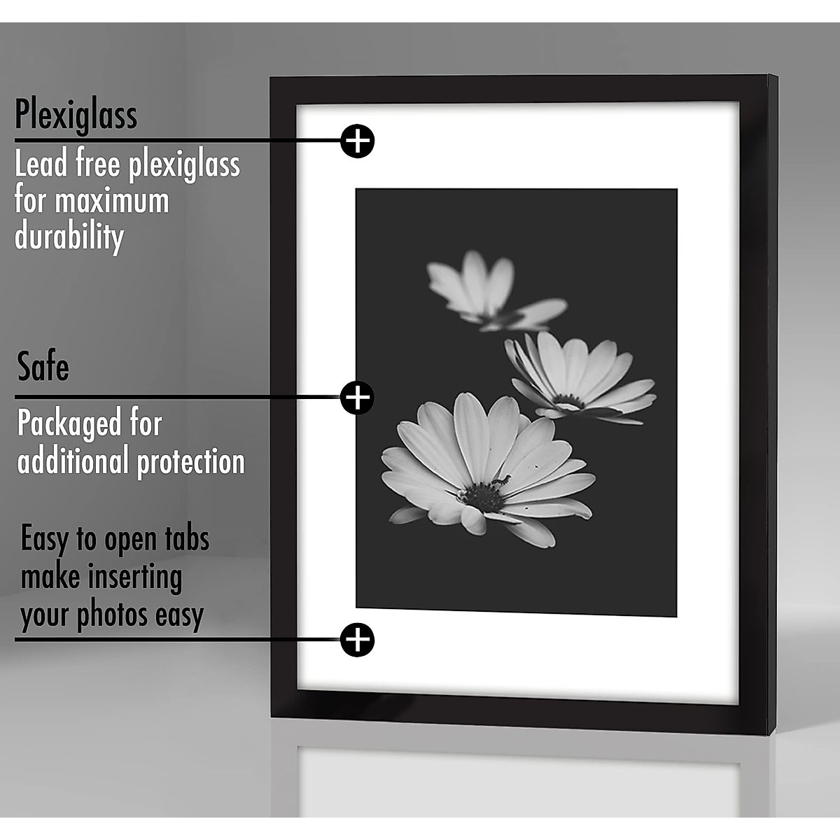 Americanflat 11x14 Picture Frame with Polished Plexiglass - Set of 2 - Use as 8x10 Frame with Mat or 11x14 Frame Without Mat - Galleria Collection - Gallery Wall Frame Set for Wall Display - Black