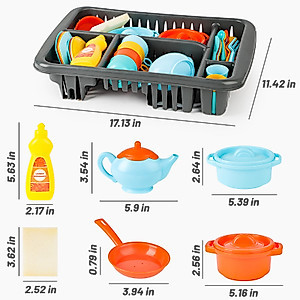 deAO 41PCS Kids Play Dishes Durable Pretend Play Kitchen Set for Kids Children Tableware Dishes Playset with Drainer - Play Kitchen Accessories for Girls Boys Kids