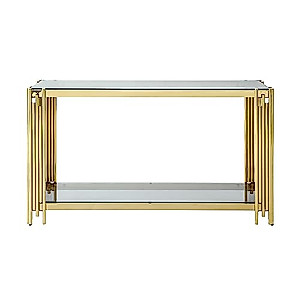Modern Glass Console Table, 55" Gold Sofa Table with Sturdy Metal Frame and Clear Tempered Glass Top, for Living Room Entryway Bedroom, Gold Finish (Gold4)