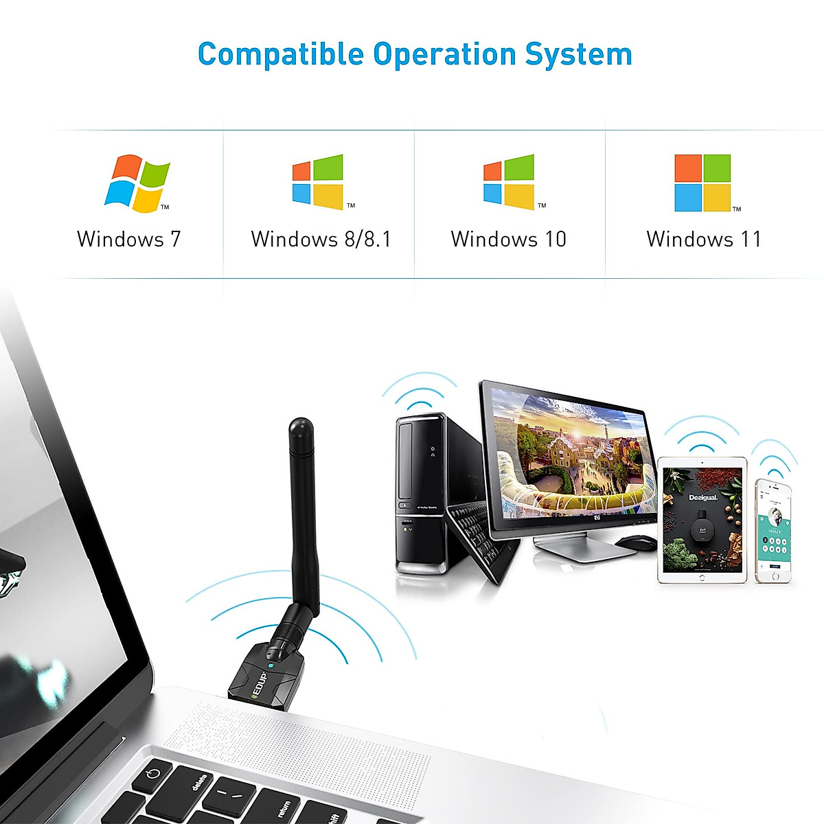 EDUP LOVE USB Bluetooth 5.0 Adapter with External Antenna for PC, Long Range 328FT/100M Wireless Transfer Bluetooth 5.0 EDR Dongle Transmitter Receiver for Desktop Laptop with Windows 11/10/8/8.1/7