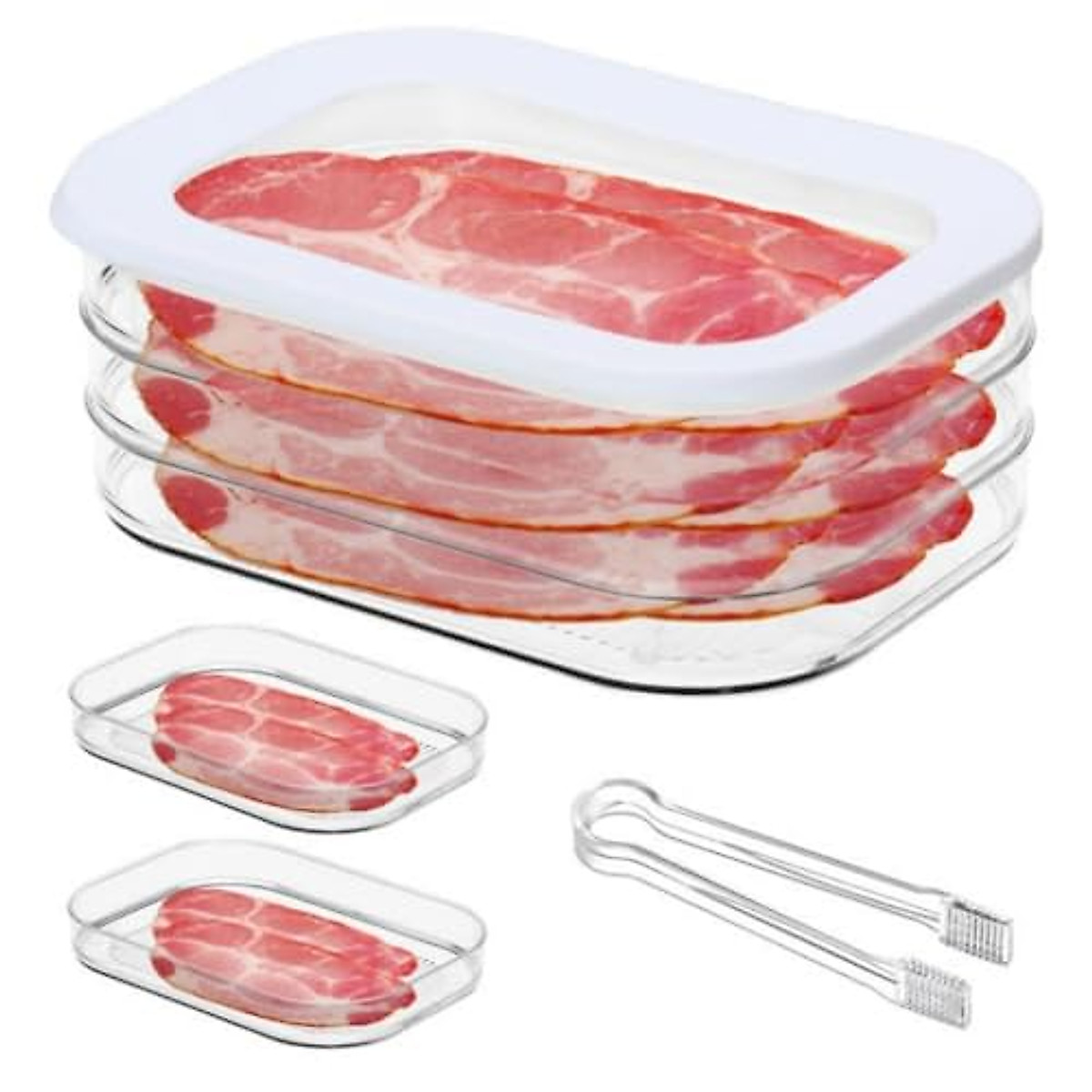 TOWEBOORY 3 Pcs Deli Meat Container for Fridge,Stackable Bacon Lunch Meat Container for Refrigerator,Food Storage Boxes with Lid for Cold Cuts, Salami,for Fridge Airtight Deli Holder