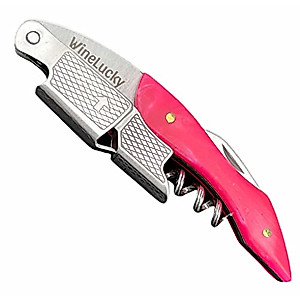 Professional Sommelier Corkscrew Wine Bottle Opener. Manual Hand Opener Used By Waiters & Bartenters. Stainless Steel & Tough Colorful Resin. Built In Beer Opener & Foil Cutter. (Lightning Pink)