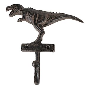 Ebros Gift Cast Iron Vintage Rustic Prehistoric Jurassic Era Tyrannosaurus Rex Dinosaur Wall Coat Key Leash Hook Multi-Purpose Hanger Organizer Hooks (1)
