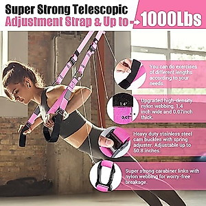 Home Resistance Training Kit, Pink Resistance Trainer Exercise Straps with Handles, Door Anchor and Carrying Bag for Home Gym, Bodyweight Resistance Workout Straps for Indoor & Outdoor